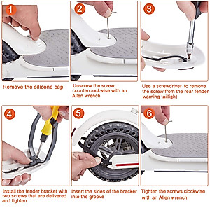 TOMALL Scooter Replacement Accessory Includes Rear Fender and Rear Mudguard Bracket and Rear Brake Light with 3 Pieces Rubber Vibration Dampers Compatible for M365/ M365 Pro Scooter