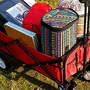 LHLLHL Portable Utility Wagon Home Garden Wagon Cart with Storage Basket Folding Cart Camping Cart Outdoor Wagon 4 Wheels Beach Trolley (Color : White-Dinosaur Doodle4)