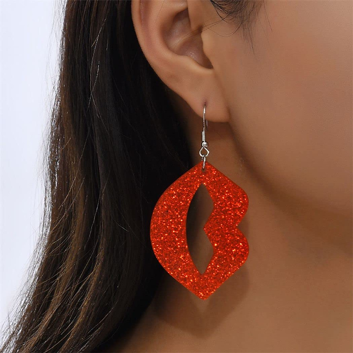 Punk Retro Acrylic Red Big lips Drop Dangle Earrings, Unique Exaggerated Personality Jewelry Holiday Accessories for Women Mothers‘s Day Gifts
