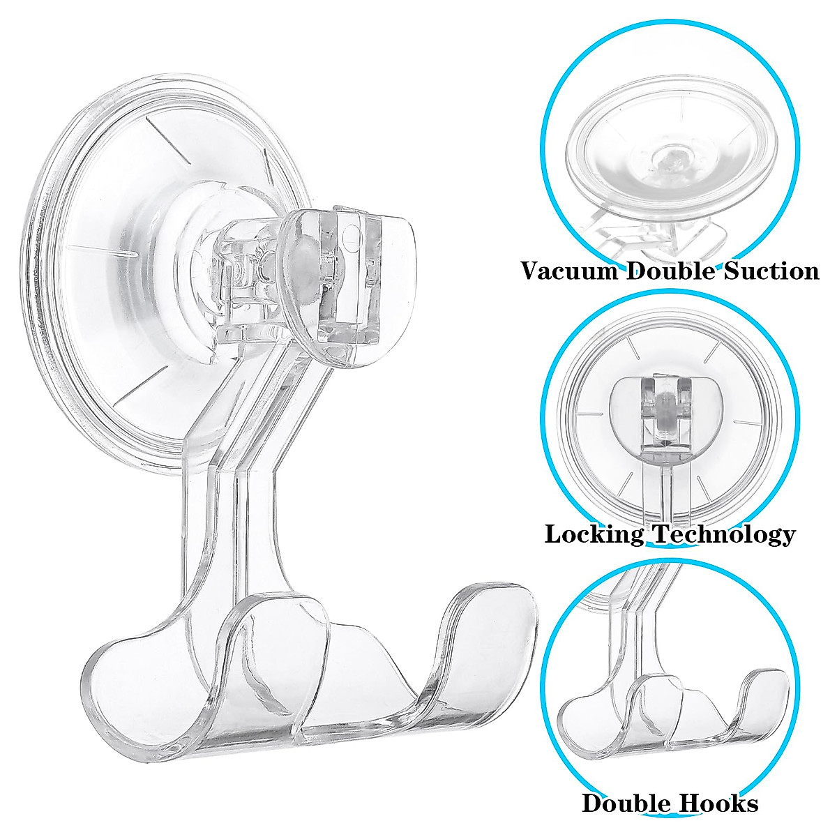 Suction Cup Razor Holder, 2 Pack Shower Razor Holder Large Suction Cup Hooks Heavy Duty Reusable Vacuum Shower Hook, Removable Suction Hooks for Bathroom Kitchen Towel Loofah Sponge Bathrobe Wreath