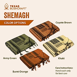 Texas Bushcraft Tactical Shemagh - Authentic Keffiyeh 100% Cotton for your Camping, Hiking and Backpacking Gear(Coyote Brown)
