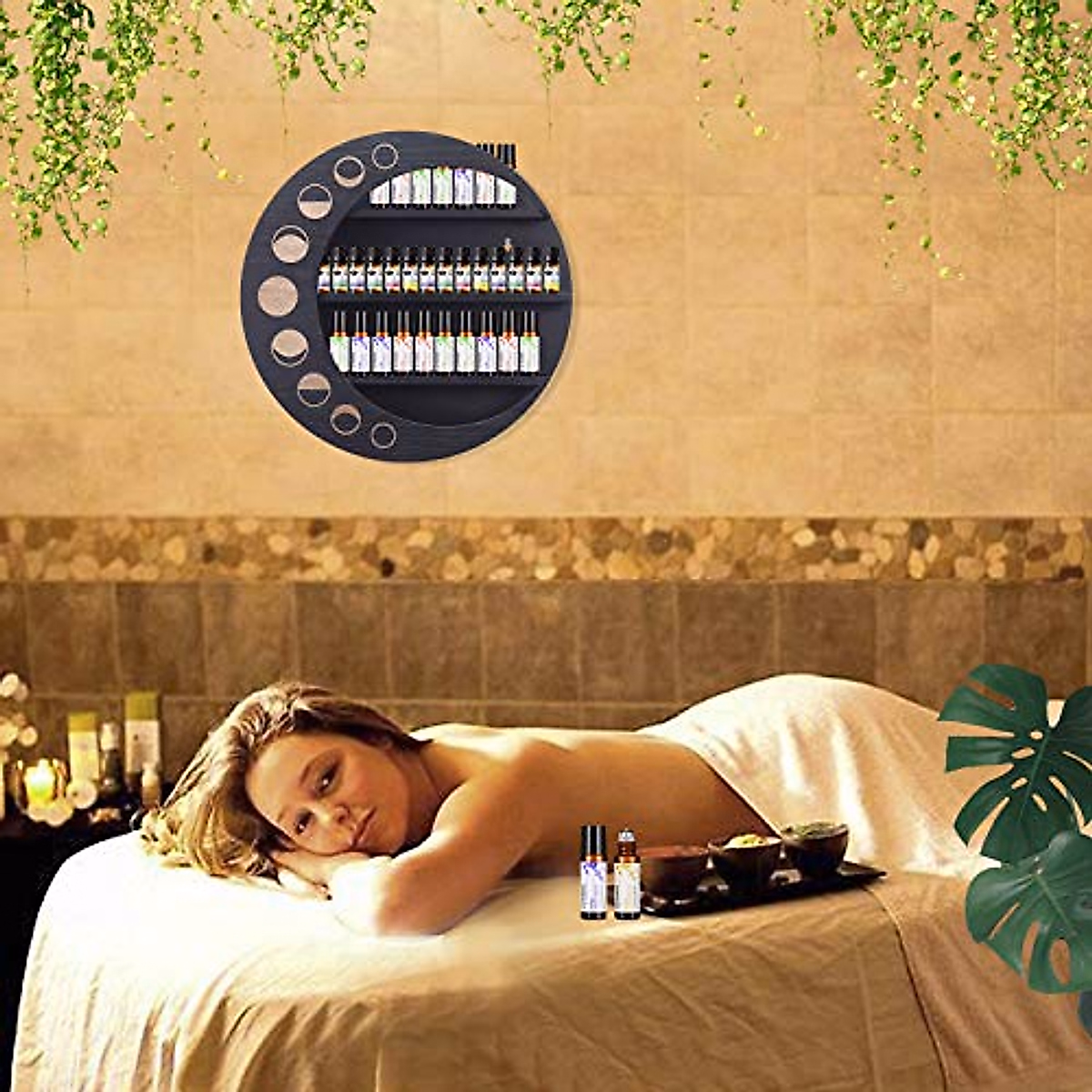 SSISSI Black Crescent Moon Shelf - Crystal Display Shelf - Nail Polish Rack, Crystal Holder & Essential Oil Organizer - Display Shelves For Collectibles - Moon Phase Wall Hanging 3 Tier Crystal Decor