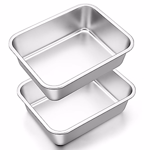 Onader 9 x 11 Inch Lasagna Pan Deep Stainless Steel Baking Pan Set of 2 Rectangular Cake Pan