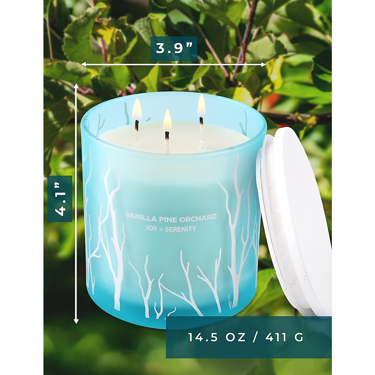 Vanilla Pine Apple Orchard Winter Candle - Natural Soy Pine Scented Candle 3 Wick - Christmas Fir Tree Holiday Scented Candle for Home 14.5 Oz - Large Relaxing Vanilla Candle Gift for Women & Men