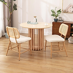 ONEVOG Classic Fabric Dining Chairs, Plush Upholstered Dining Seat，Kitchen Dining Room Chair with Curved Back, Faux Wood Metal Legs, Mid Century Modern Beige Dinner Chairs Set of 2