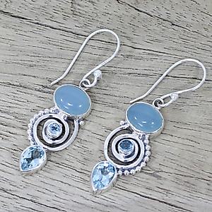 NOVICA Artisan Handcrafted Blue Chalcedony Earrings | Sterling Silver Birthstone Earrings | Dangle Earrings For Women | Sentimental Earrings For Women | Topaz Birthstone Earrings