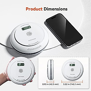 Jemay Combination Smoke and Carbon Monoxide Detector, Battery Operated Smoke Detector Carbon Monoxide Detector Combo with 10-Year Lifespan，Large LCD Display, Test/Silence Button, 1 Pack