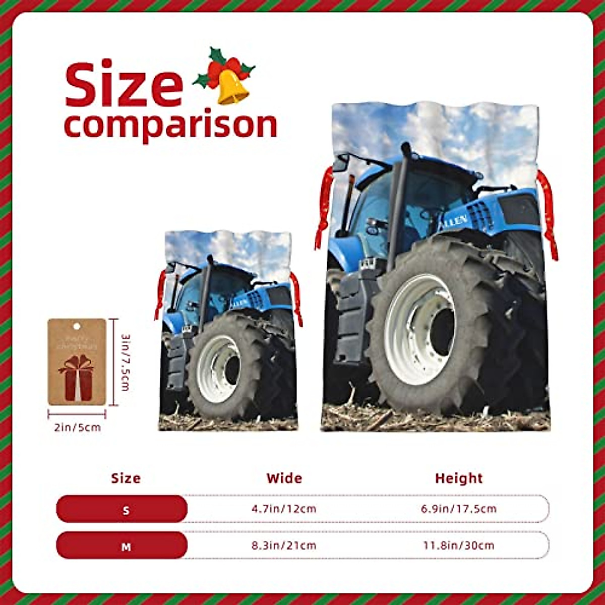 Farm Tractorchristmas Drawstring Gift Bag, Linen Drawstring Gift Bag, Reusable Drawstring Gift Bag, Used For Christmas, Birthday, Wedding Supplies