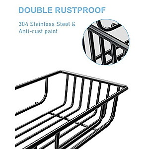 ToCofy Shower Caddy Bathroom Shelves Organizer Stainless Steel Shower Shelf Adhesive Kitchen Storage Rack with Soap Dish Razor and Towel Hooks(Black)