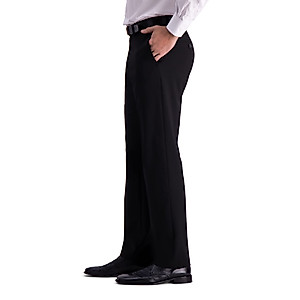 J.M. Haggar Men's Solid Gab 4-Way Stretch Straight Fit Flat Front Dress Pant, Black, 40Wx30L