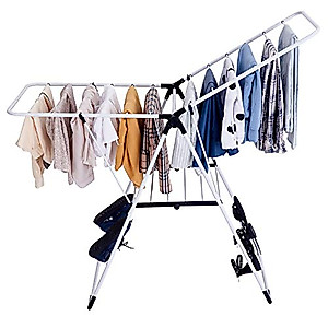 Tangkula Clothes Drying Rack, Collapsible Laundry Rack with Hanging Rods, Shoe Hangers, Adjustable Gullwing and Foldable Design for Space-Saving, Stainless Steel Clothing Shelf