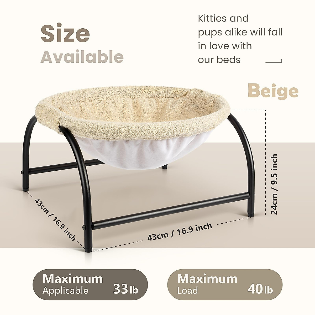 JUNSPOW Cat Bed Dog Bed Pet Hammock Bed Cat Sleeping Cat Supplies Pet Supplies Whole Wash Stable, Detachable, Breathable, Easy Assembly Indoors Outdoors, 16.9 in x 16.9 in x 9.5 in