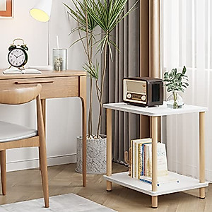 Fixwal Rack Wooden Nightstand Side Table 2-Tier Tall End Table with Storage White Bedside Table for Living Room Bedroom Office No-Tool Assembly