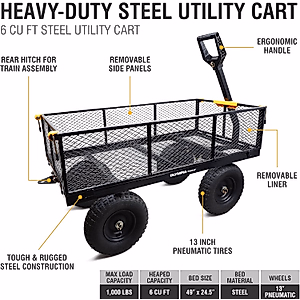 Olympia Tools Steel Garden Cart 1,000lbs 6-cu ft Utility Cart, Heavy Duty Wagon, with Removable Mesh Sides to Convert into Flatbed, Lawn and Utility Wagons Cart
