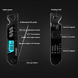 Juseepo Waterproof Digital Meat Thermometer, 2s Fast Instant Read BBQ Thermometer with Backlight Display and Foldable Probe, Suitable for Kitchen, Outdoor BBQ, Steak, Chicken, Coffee and Fried (Black)