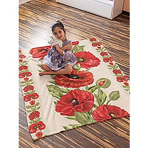 Red Flower Soft Throw Blanket All Season Microplush Warm Blankets Lightweight Tufted Fuzzy Flannel Fleece Throws Blanket for Bed Sofa Couch 50"x40"