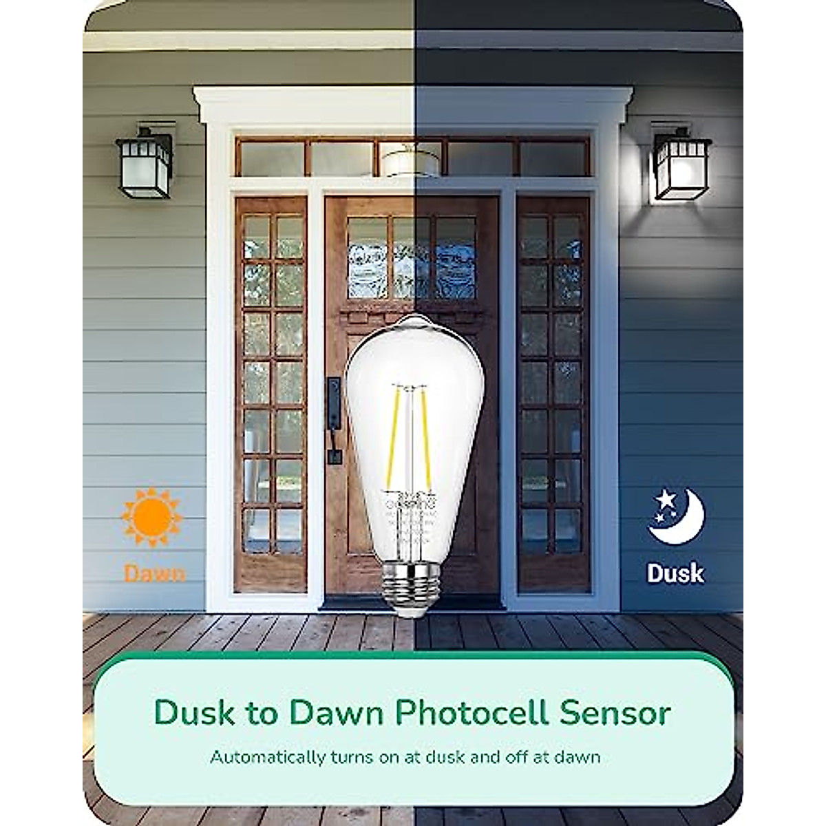 EDISHINE 6 Pack Dusk to Dawn Edison Light Bulbs Outdoor, 700LM 5000K Daylight LED Edison with 240° Beam Angle & E26 Base, 8W Equivalent 60W, Vintage Styled ST64 LED Filament Bulb, UL Listed