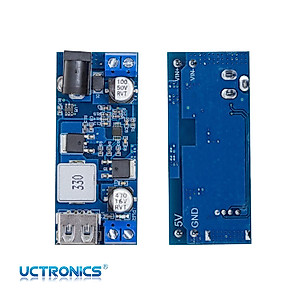 UCTRONICS DC 9V 12V 24V to DC 5V 5A Buck Converter Module, 9-36V Step Down to USB 5V Transformer Dual Output Voltage Regulator Board [2 Pack]