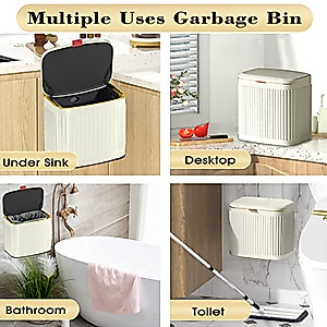 Kitchen Compost Bin Trash Can with Lid, Detachable Stainless Steel Small Trash Can Compost Bin Countertop, Wall-Mount Kitchen Trash Bin for Cabinet, Under Sink, Bathroom (1.05 Gallon, 4L Ivory White)