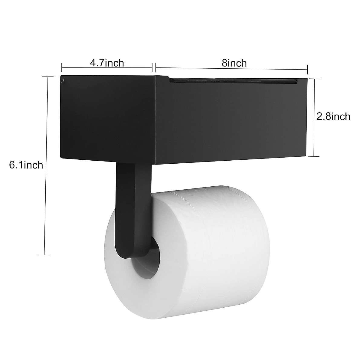 Toilet Paper Holder with Shelf,Wall Mount Wipes Dispenser & Storage for Bathroom,Keep Wet Wipes Hidden,Stainless Steel Bathroom Organizer Black Update Larger