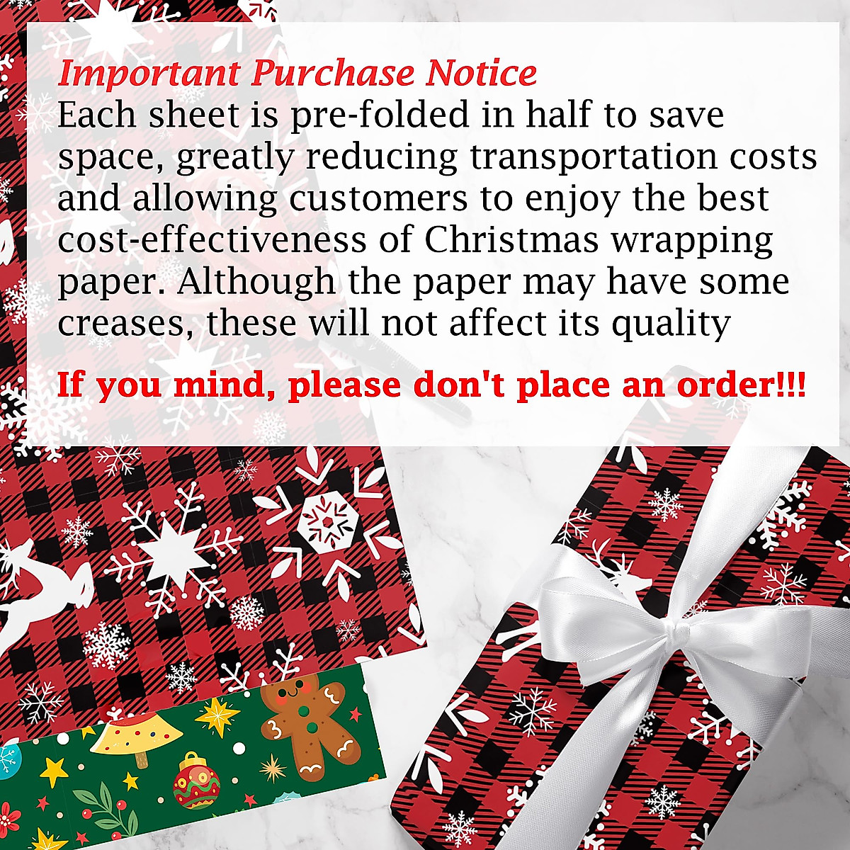 OHOME Christmas Wrapping Paper - Jumbo Sheets - Christmas Decorations | Christmas Gift Bags | Red, Green and White Christmas Tissue Paper - Gifts for Kids Men Women | Xmas Party Favors,29" x 42"