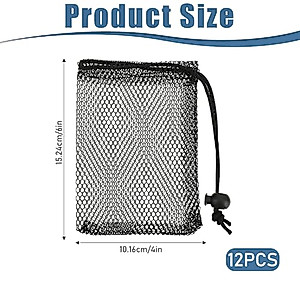 COMNICO Small Mesh Bags, 12Pcs Nylon Storage Bags for Washing Machine Black Mesh Drawstring Bag Portable Travel Stuff Bags with Sliding Drawstring for Travel Sports Storage Toy Outdoor Activities