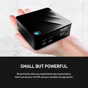 MSI Cubi N Mini PC: Intel Celeron N4500, 4GB DDR4 (1x4GB) 2666MHz, 128GB SSD, WiFi 6, BT 5.2, Energy Efficient, Black, Windows 11 Pro: JSL-070US