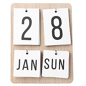 Garneck Wooden Desktop Calendar Wall Hanging Calendar Manual Perpetual Calendar Planner Schedule Year Calendar for Desk Top Office Home Decoration (White)