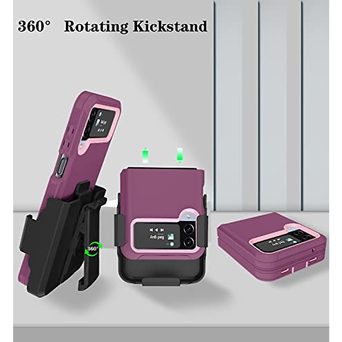 ONOLA Case with Belt Clip for Samsung Galaxy Z Flip 4 Case with Clear Lens Camera Protector, [Kickstand] Military-Grade Dual Layer Heavy Duty Cover for Samsung Z Flip 4 (WineRed Pink)