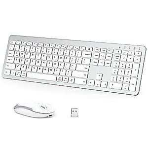 iClever GK08 Wireless Keyboard and Mouse - Rechargeable, Ergonomic, Quiet, Full Size Design with Number Pad, 2.4G Stable Connection Slim Mac Keyboard and Mouse for Windows Mac OS Computer