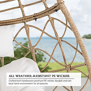 Ulax Furniture Swing Egg Chair with Stand - Indoor/Outdoor Wicker Rattan Hammock Chair with UV-Resistant Cushions - Patio Hanging Chair for Garden, Deck, and Poolside