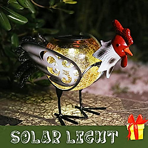 MUMTOP Solar Lights Outdoor Chicken Decorative Crackle Glass Solar Lantern Waterproof LED Lights Outdoor Tabletop Lanterns Lamps for Table Yard Garden Patio Lawn Christmas Decorations