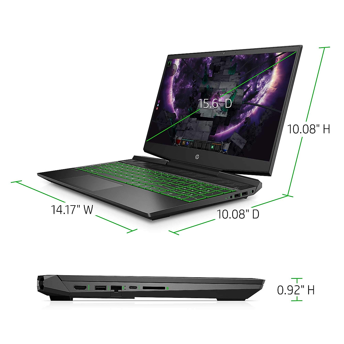 HP Pavilion Gaming 15.6-Inch Micro-EDGE Laptop, Intel Core i5-9300H Processor, NVIDIA GeForce GTX 1650 (4 GB), 8 GB SDRAM, 256 GB SSD, Windows 10 Home (15-dk0020nr, Shadow Black/Acid Green)