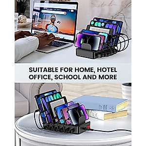 CREATIVE DESIGN Charging Station, 50W 6 Ports Multi Charger Station with 6 Charging Cables, Charging Dock for Multiple Devices, Compatible with Cellphone iPad Kindle Tablet and Other Electronic