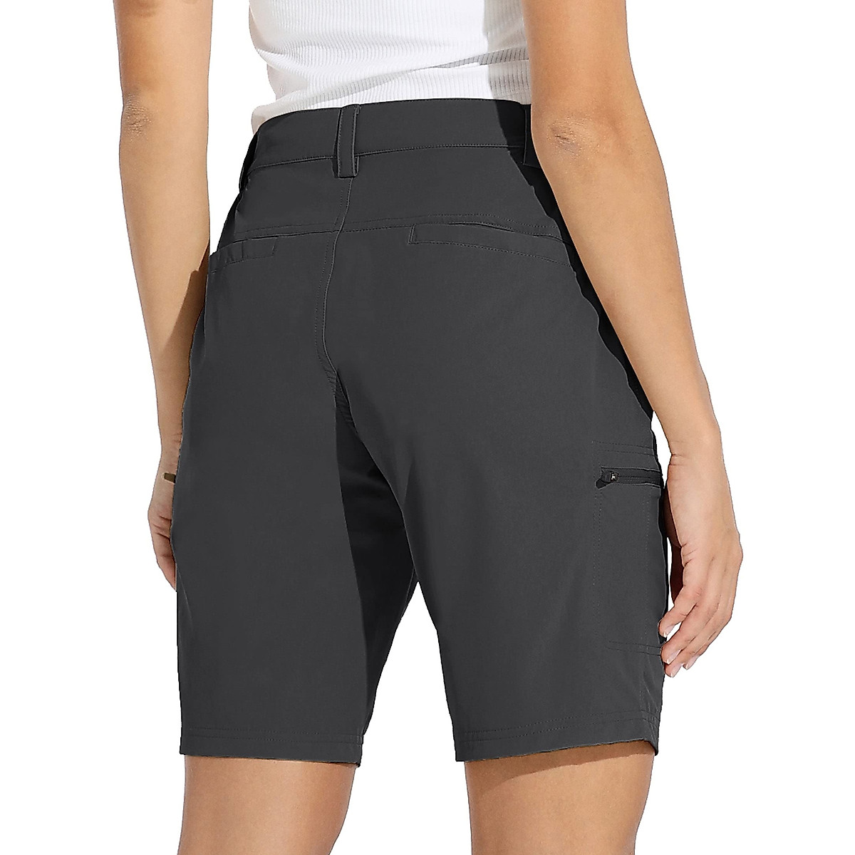 Willit Women's 10" Hiking Cargo Shorts Stretch Golf Active Long Shorts Quick Dry Outdoor Summer Shorts Deep Gray M