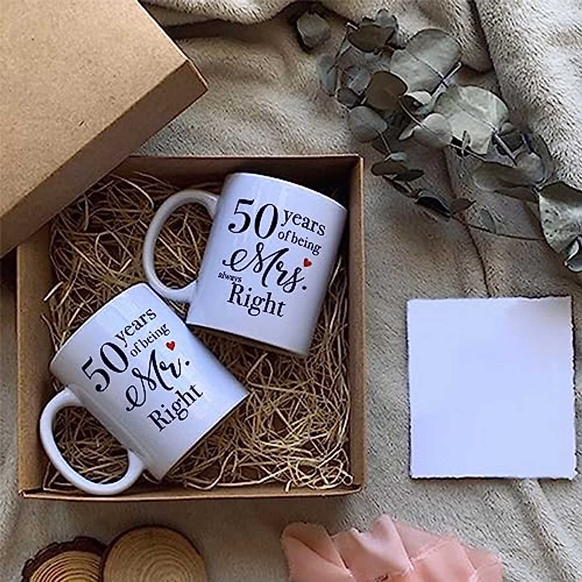 Dnuiyses 50 Years of Being Mr. Right & Mrs. Always, 50th Anniversary Wedding Engagement Gifts for Couples Husband Wife Parents Grandparents, 50th Mug Gifts Set of 2-112