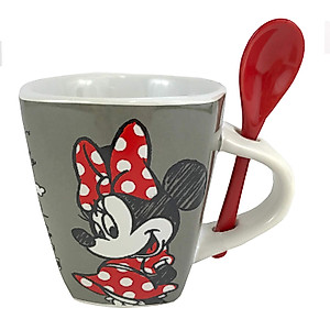 Disney Mickey and Minnie Mouse - Amazing Day Ceramic Coffee Mug Cup With Spoon - Multicolor - 11 Ounce