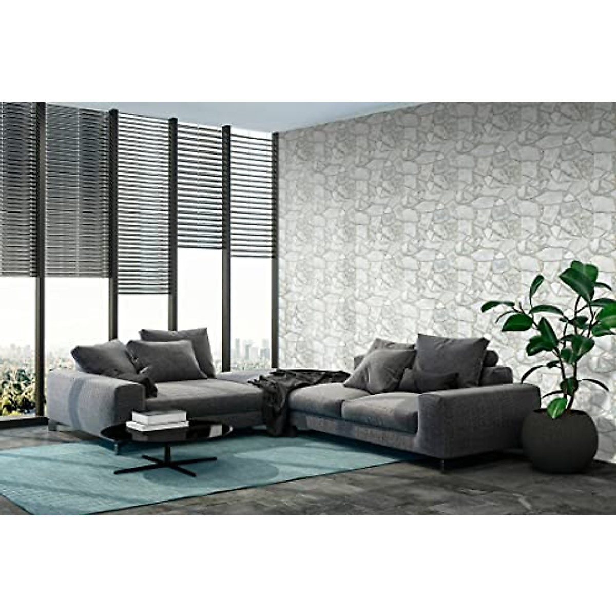 Retro-Art 3D Wall Panels, Pack of 8, Wild Stone in Grey, PVC, 17.5" x 23.75", Cover 23.09 sq.ft. 562WG