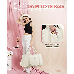 BAGSMART Foldable Travel Duffle Bag for Women, Gym Tote Bag for Sports, 26L Airport Carry On Weekender Overnight Bag for Travel, Travel Accessories(Beige)