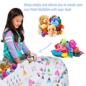 Posh Stuffable Kids Stuffed Animal Storage Bean Bag Chair Cover - Childrens Toy Organizer, X-Large-48 - Canvas Multi-Colored Hearts on White