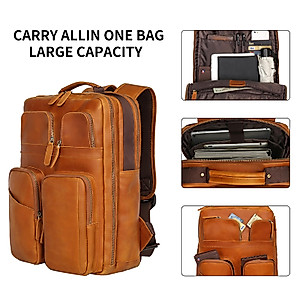 UBANT Leather Backpack For Men,17.3" Laptop Backpack Large Capacity Multi Pockets Casual Travel Business Office Work Bag Camping Weekend Daypack Outdoor Sports Rucksack