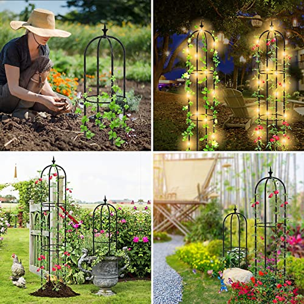 Garden Obelisk Trellis for Climbing Plants 4 Feet Tall Plant Support Cage, Tower Obelisk Plant Support Indoor Potted Plant, Plant Trellis for Climbing Vines, Tomato, Flower, Vegetable, Rose (1 Pack)