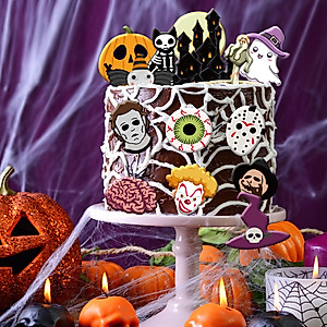 Whaline 2Pcs Halloween Theme Fondant Molds Halloween Spider Pumpkin Eyeball Clown Vampire Pattern Silicone Candy Moulds for Halloween Party Cupcake Topper Decorating Sugar craft Gum Paste Resin Clay