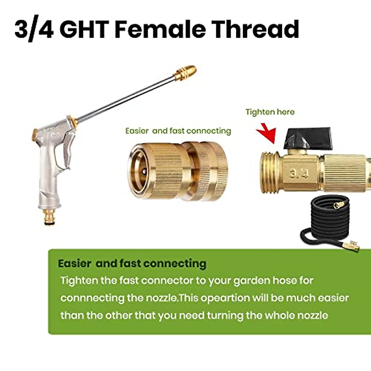 Garden Hose Nozzle, High Pressure Water Hose Nozzle Sprayer Head,fits 3/4” Garden Hose Thread,for Lawn & Garden,Washing Cars,Watering Garden,Cleaning,Showering Dogs&Pets