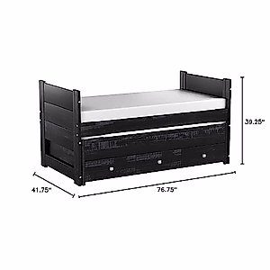 Bedz King All in One Twin Bed with Twin Trundle and 3 Built in Drawers, Weathered Black