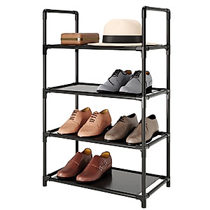 COAPUKT 4-Tier Small Shoe Rack, Narrow Kids Shoe Rack Stackable Organizer Storage,Sturdy Shoe Stand For Closet Entryway Hallway((4 Tiers-Black)