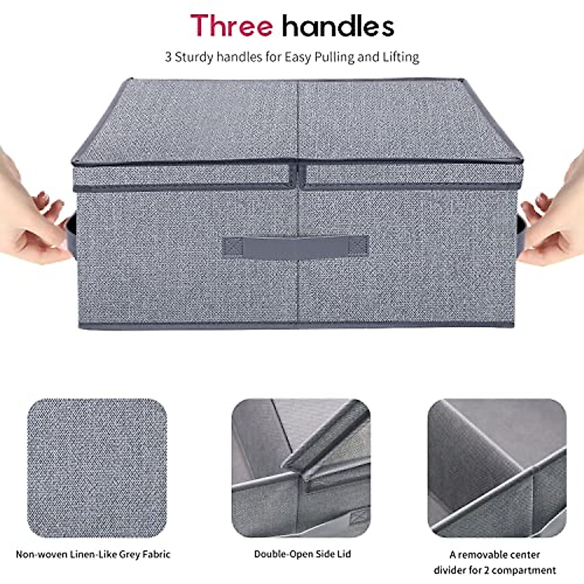 Onlyeasy Fabric Foldable Large Storage Boxes 2 Pack- Bins Cubes Dividers Containers Baskets Cloth Closet Shelf Cubby Bookcase Baby Organizer for Home with 2 Lids, 19.7"x16.5"x7.9", Grey, MNDLB50P2