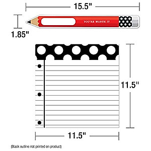 Schoolgirl Style Black, White & Stylish Brights 12 Piece Pencil and Paper Bulletin Board Cutouts, Pencil and Paper Bulletin Board Decorations and Classroom Décor