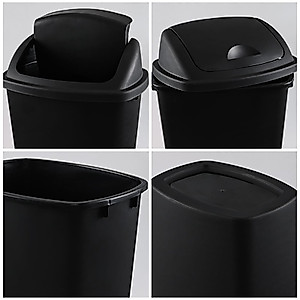 Eagrye 13 Gallon Plastic Kitchen Garbage Can with Swing Lid, Large Lidded Trash Can for Kitchen, Black, 4 Pack