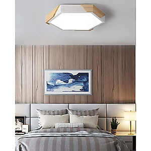 ZZZYZ Modern White Wooden LED Ceiling Light Fixture with Remote Ceiling Lamp Dimmable Hexagon Ceiling Light for Living Room Bedroom Kitchen Hallway Entry-Cold White Light 40cm